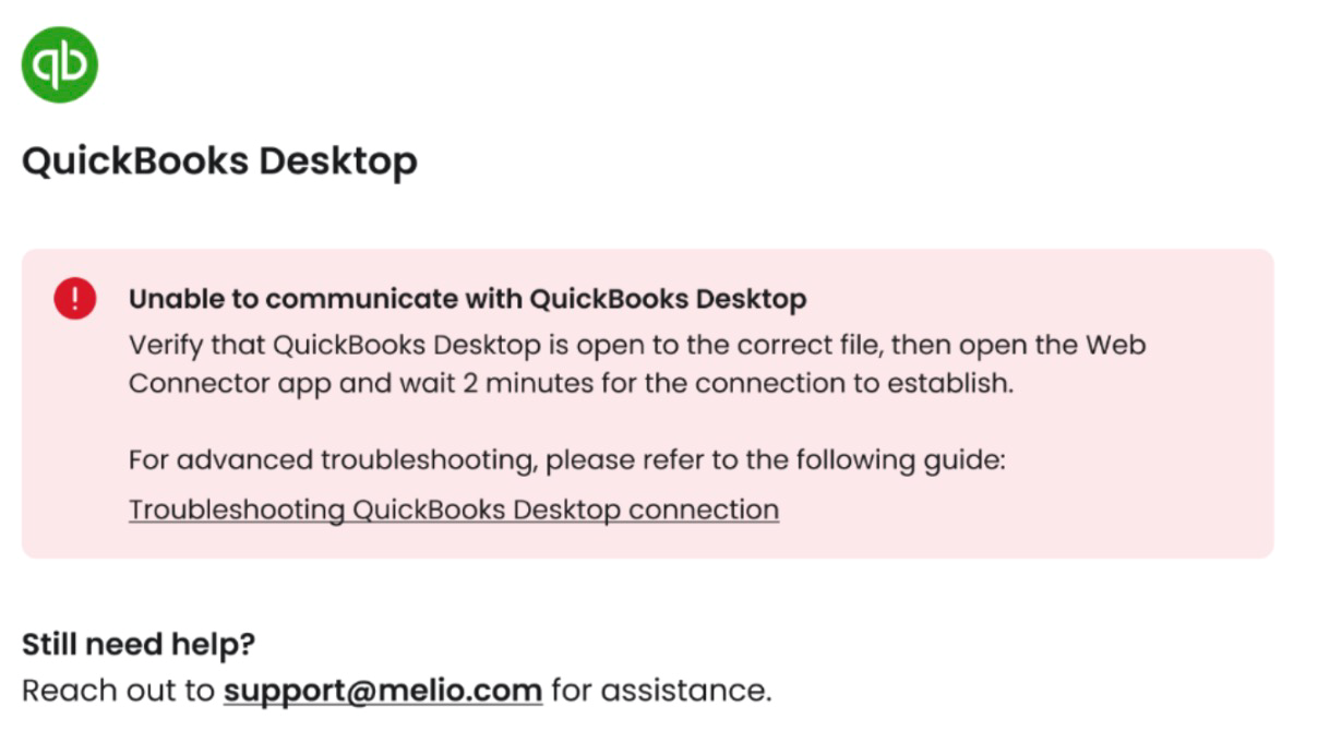 QuickBooks Desktop connection troubleshooting guide – Melio